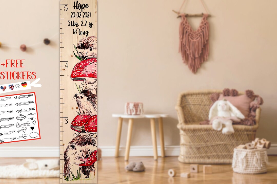 Wooden Boho Modern Farm House Growth Height Chart Ruler Hedgehogs ...