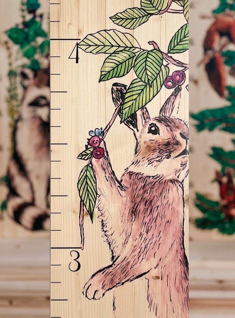 Wooden Growth Height Chart Ruler Rabbit Hare Bunny Measuring | Etsy