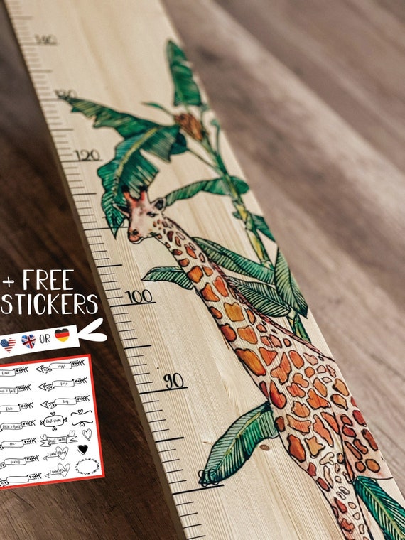 Personalized Wooden Height Growth Chart Giraffe for Kids Boho - Etsy
