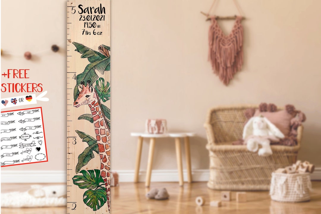 Safari Jungle Boho Style Wooden Kids Growth Height Chart Ruler for Boys ...