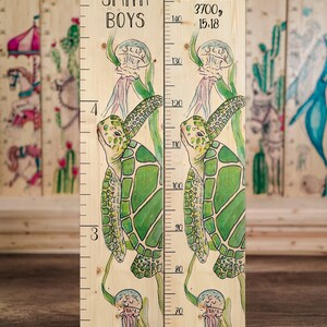 Maritime Nautical Turtle on Wood Height Measuring Board Ruler, Growth ...