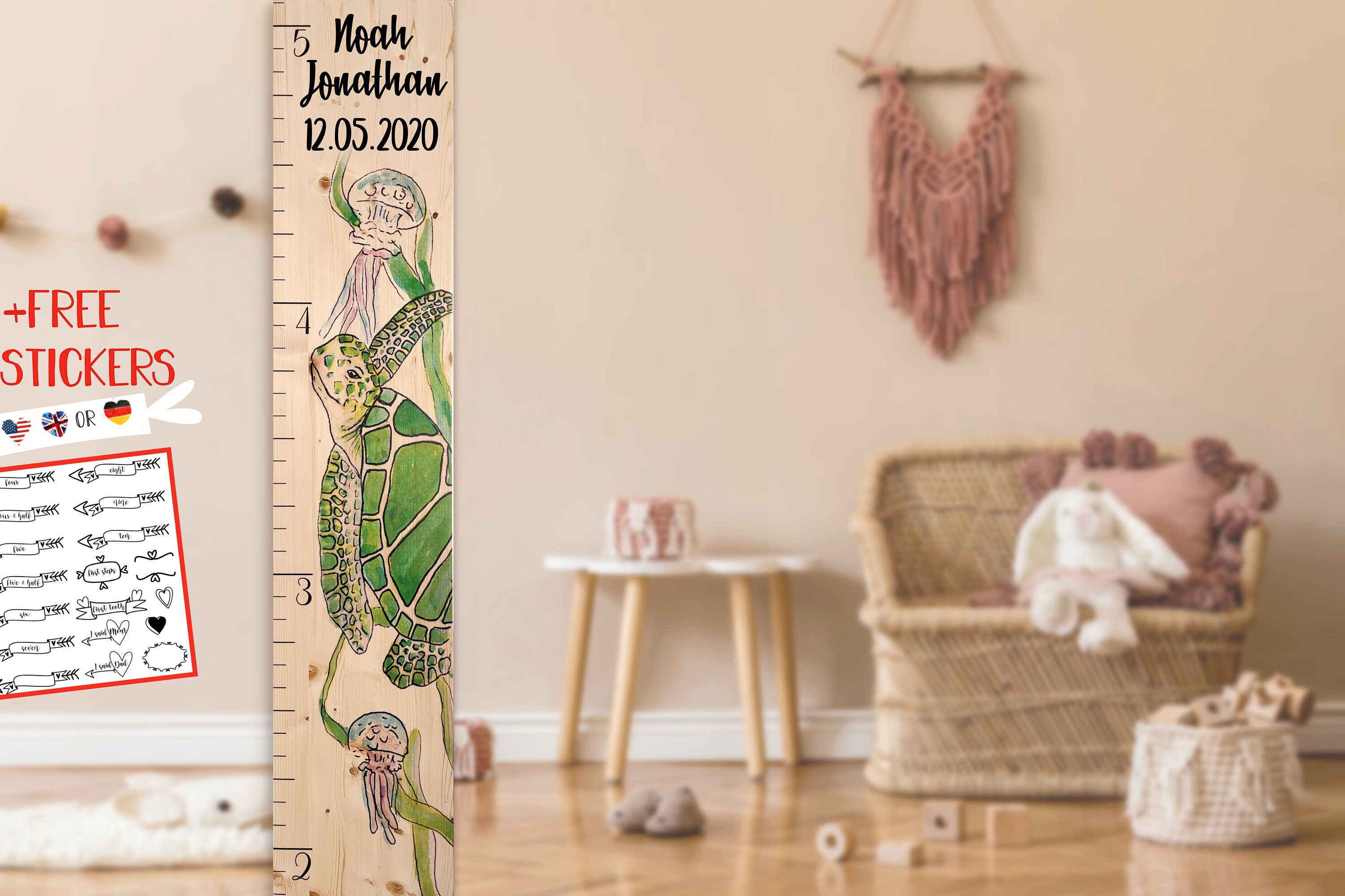 Maritime Nautical Turtle on Wood Height Measuring Board Ruler - Etsy