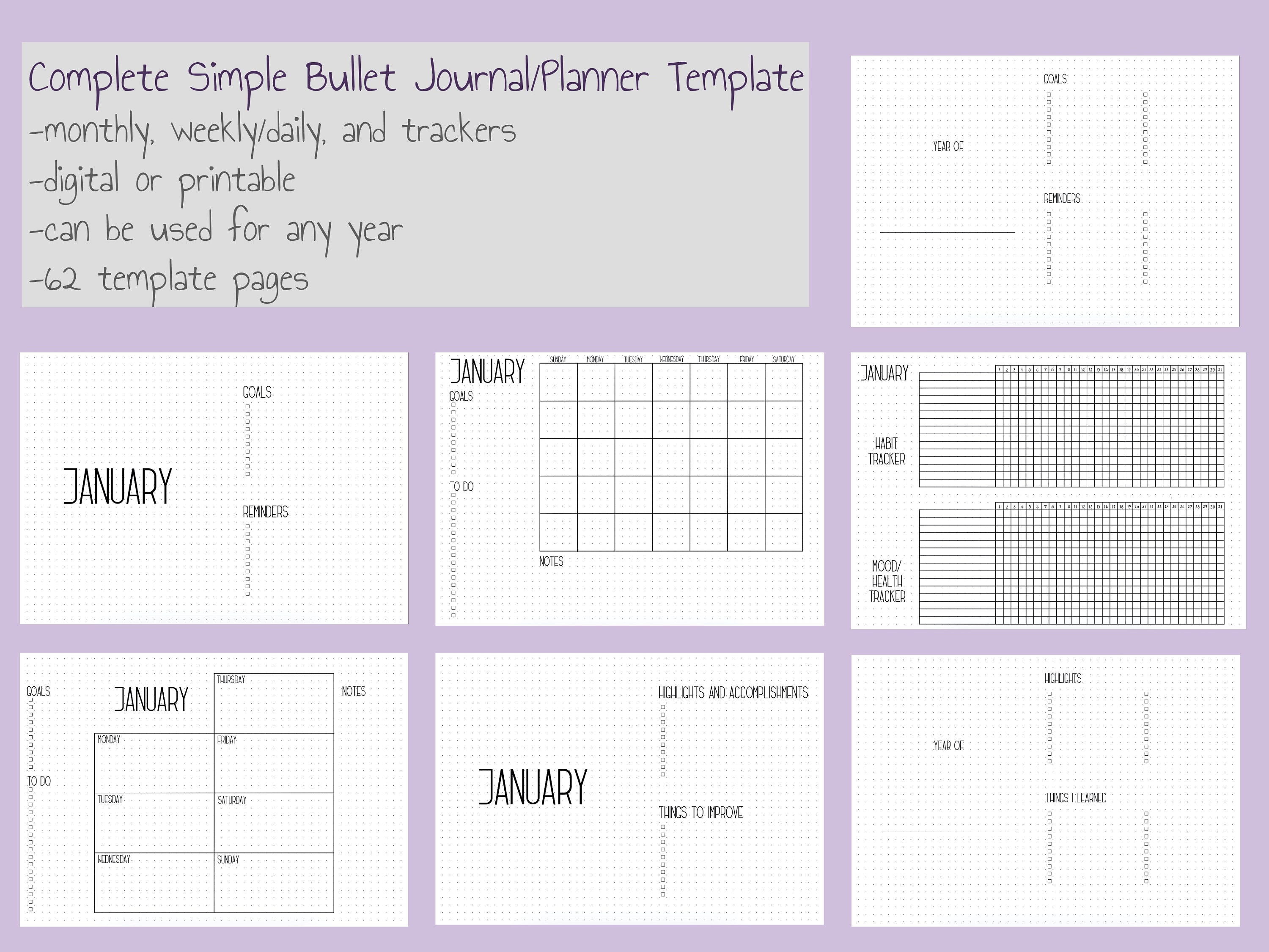 Complete Simple Bullet Journal/planner Template Bundle digital or ...