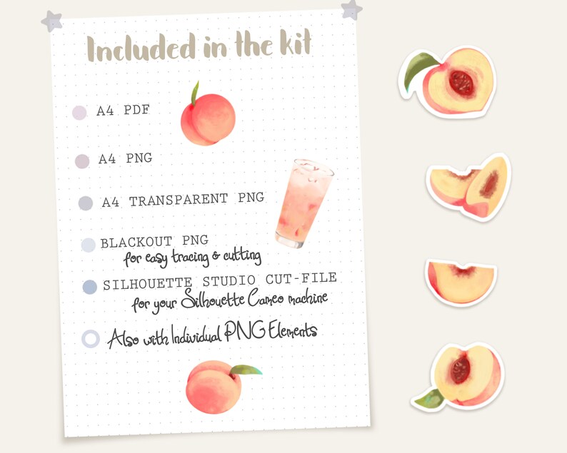 Peach Fruits Cute Food Printable Stickers, PNG & Cliparts for Summer ...