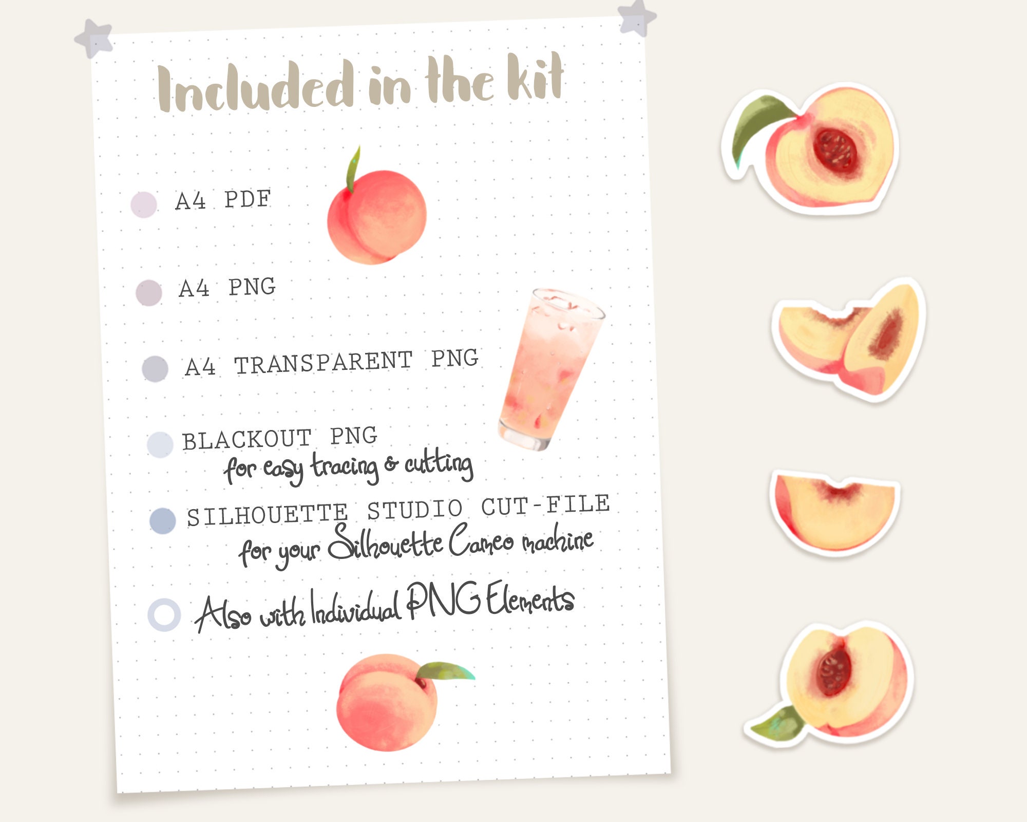 Peach Fruits Cute Food Printable Stickers, PNG & Cliparts for Summer ...