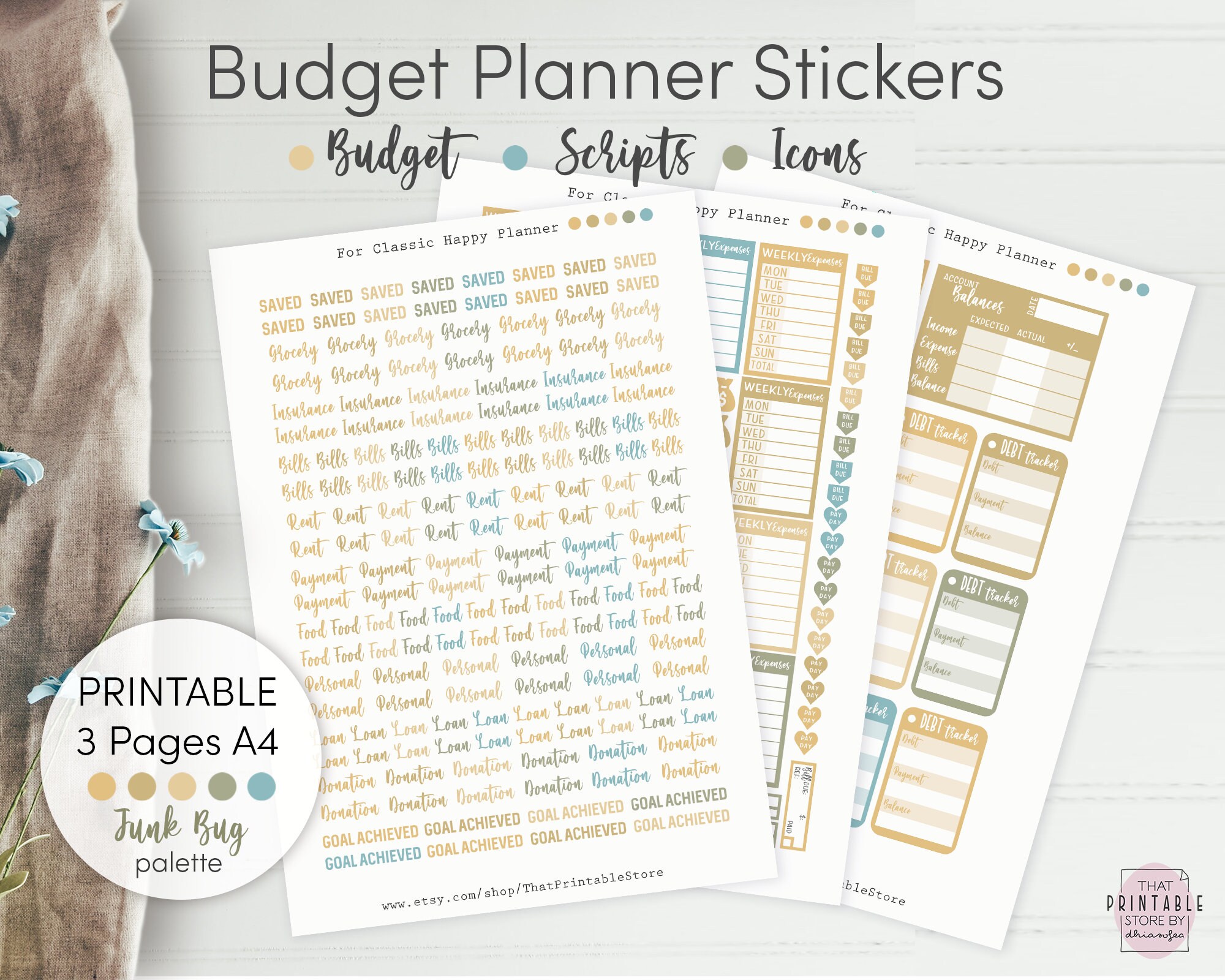 Printable Budget Stickers Scripts, Bills, Debts and Savings Trackers ...