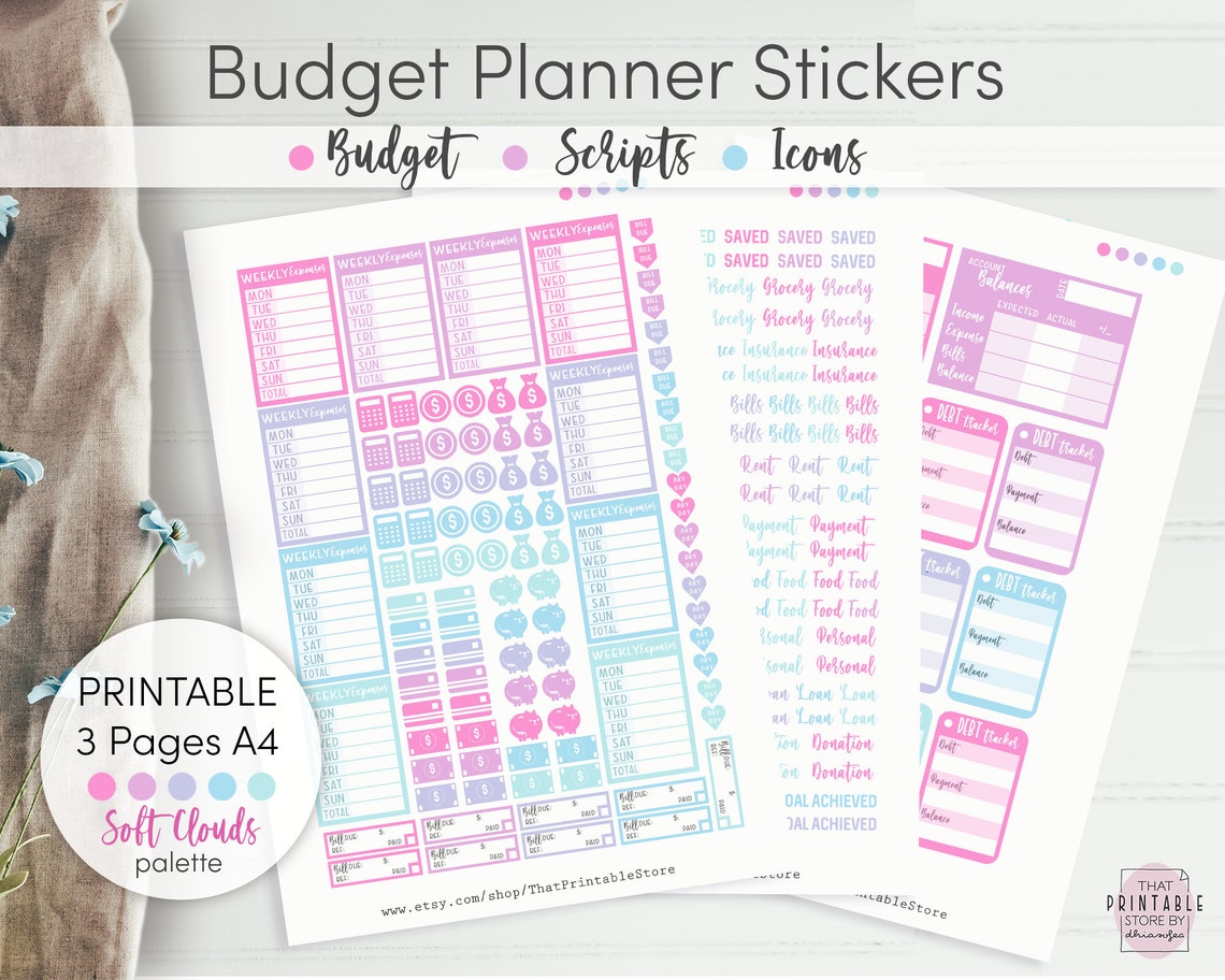 Printable Budget Stickers Scripts, Bills, Debts and Savings Trackers ...