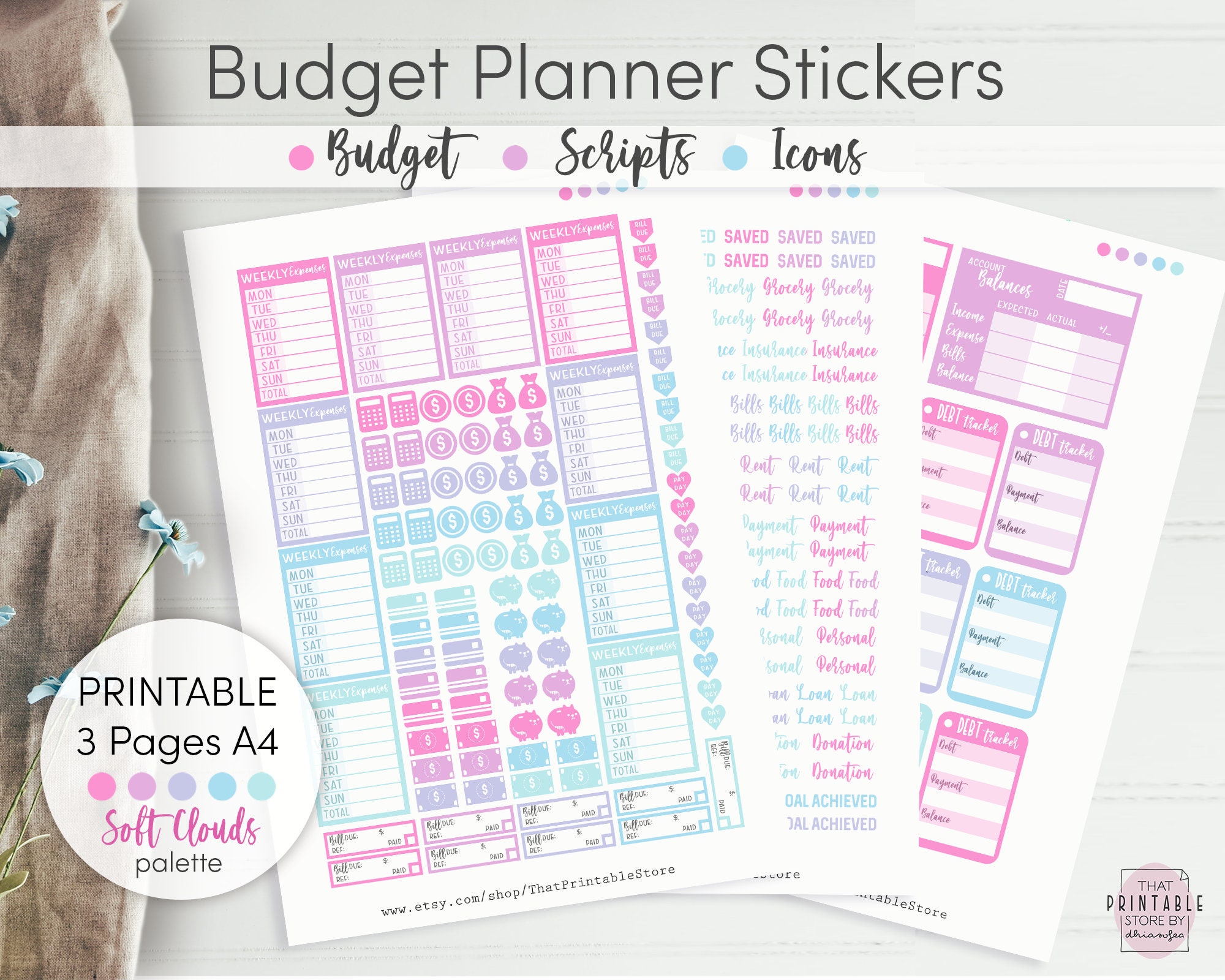 Printable Budget Stickers Scripts, Bills, Debts and Savings Trackers ...