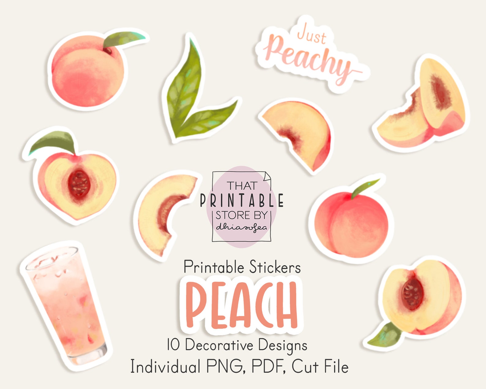 Peach Fruits Cute Food Printable Stickers, PNG & Cliparts for Summer ...