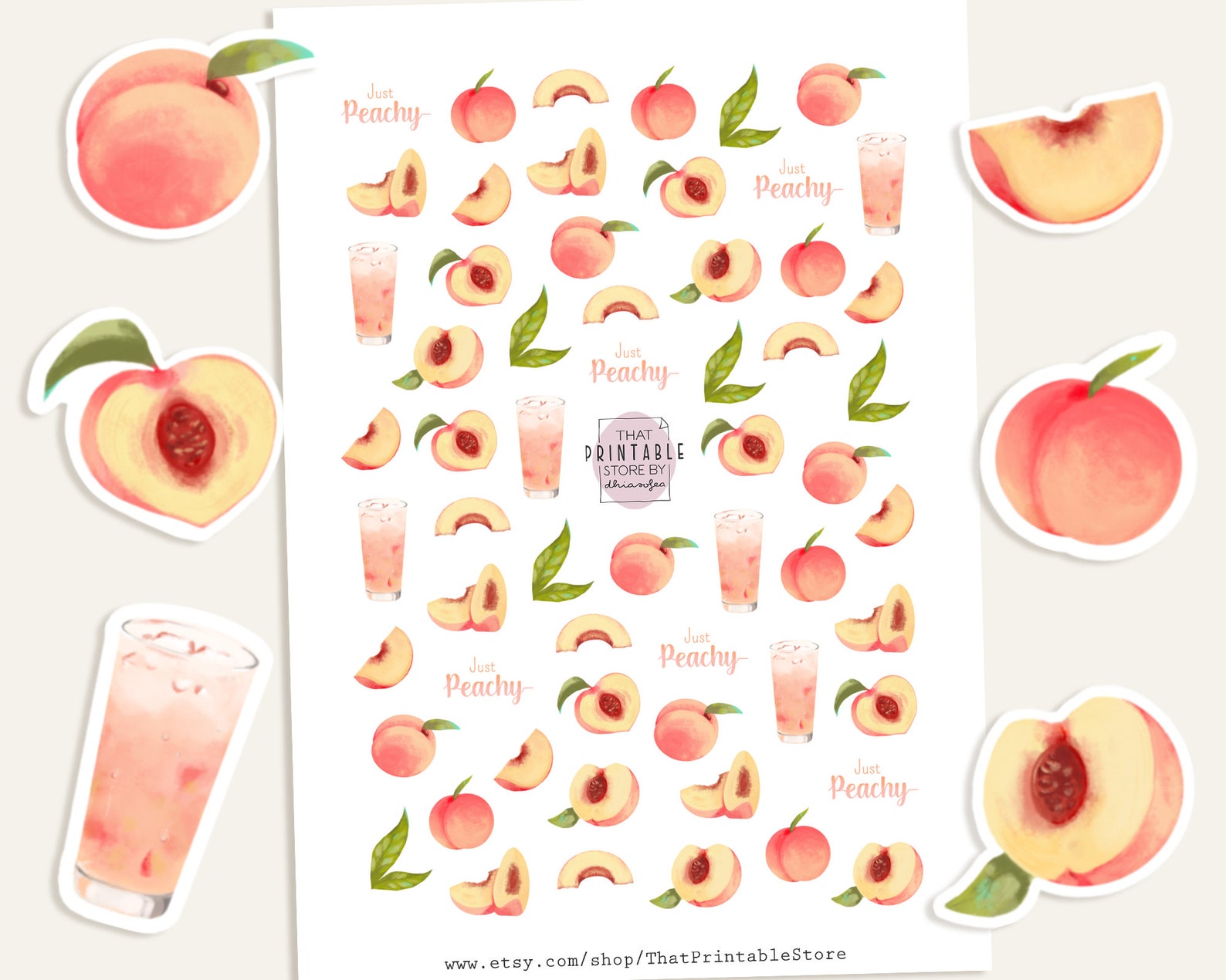 Peach Fruits Cute Food Printable Stickers, PNG & Cliparts for Summer ...