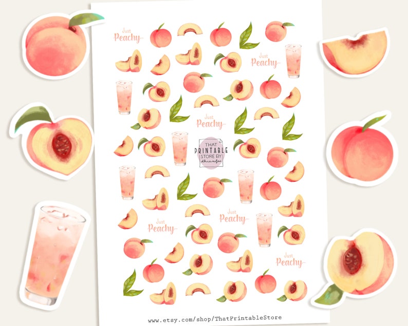 Peach Fruits Cute Food Printable Stickers, PNG & Cliparts for Summer ...