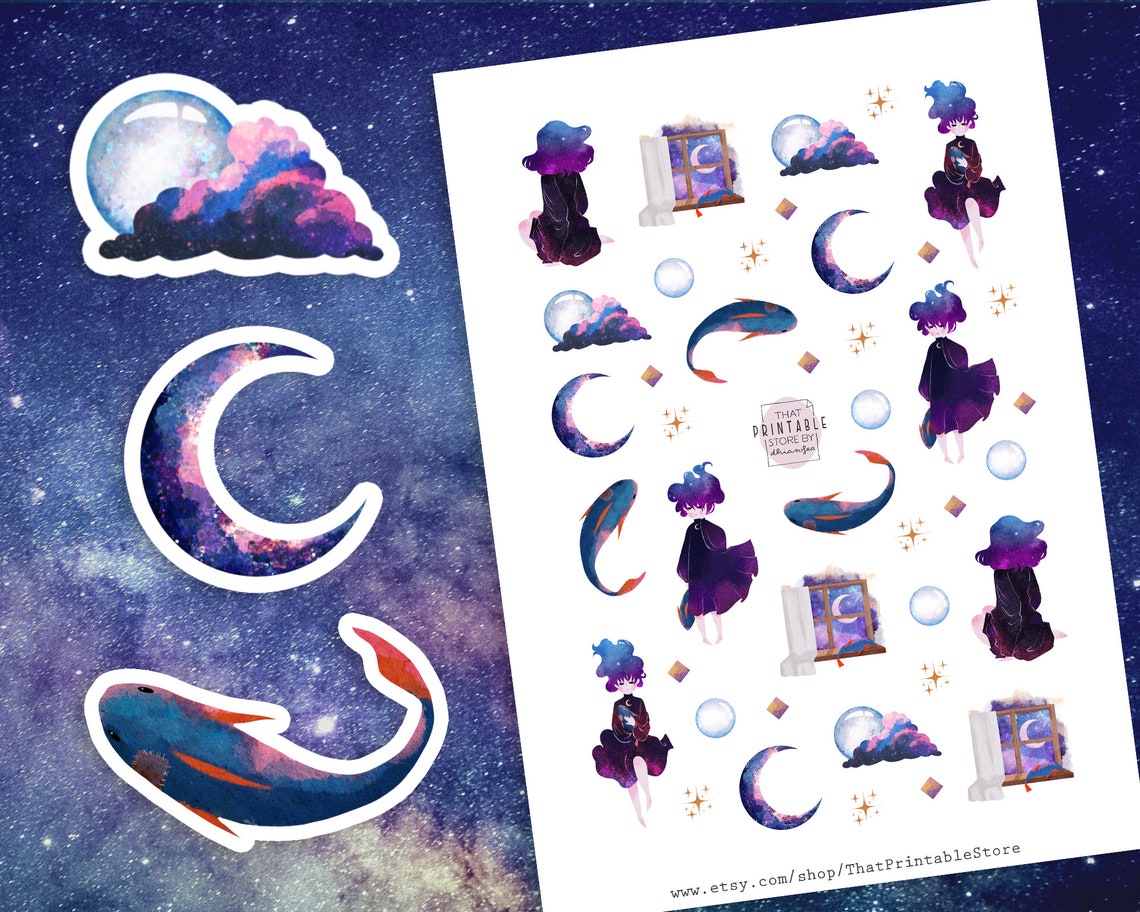 Printable Galaxy Sticker Theme Starry Night Sky Cool Space and ...