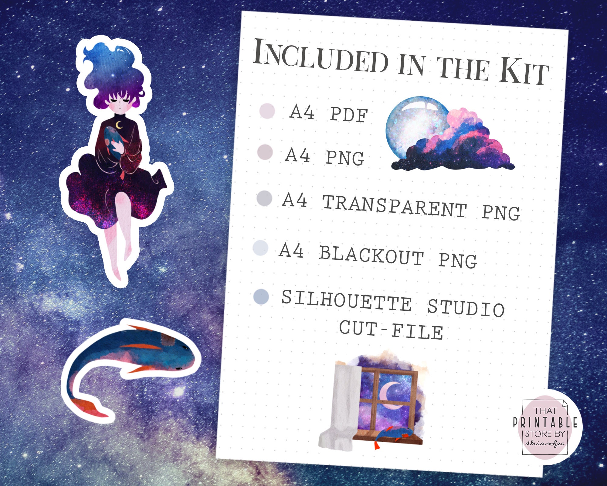 Printable Galaxy Sticker Theme Starry Night Sky Cool Space and ...