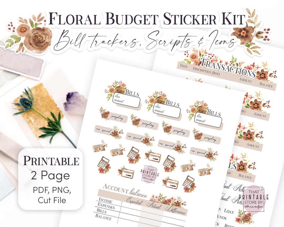 Printable Budget Stickers Kit Floral Scripts, Bills, and Savings ...