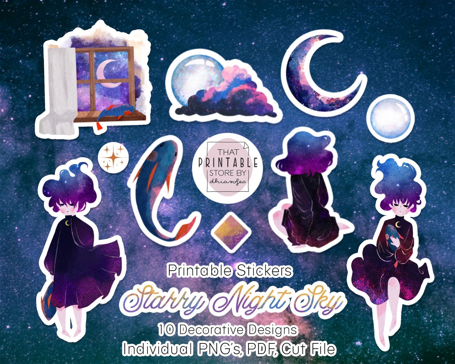 Printable Galaxy Sticker Theme Starry Night Sky Cool Space and ...