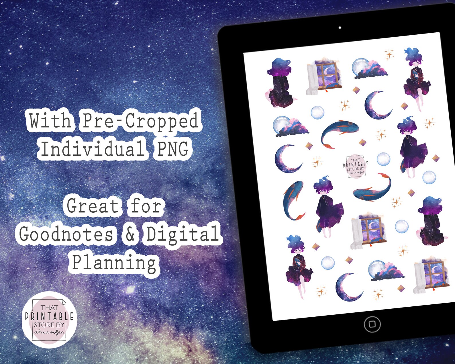 Printable Galaxy Sticker Theme Starry Night Sky Cool Space and ...