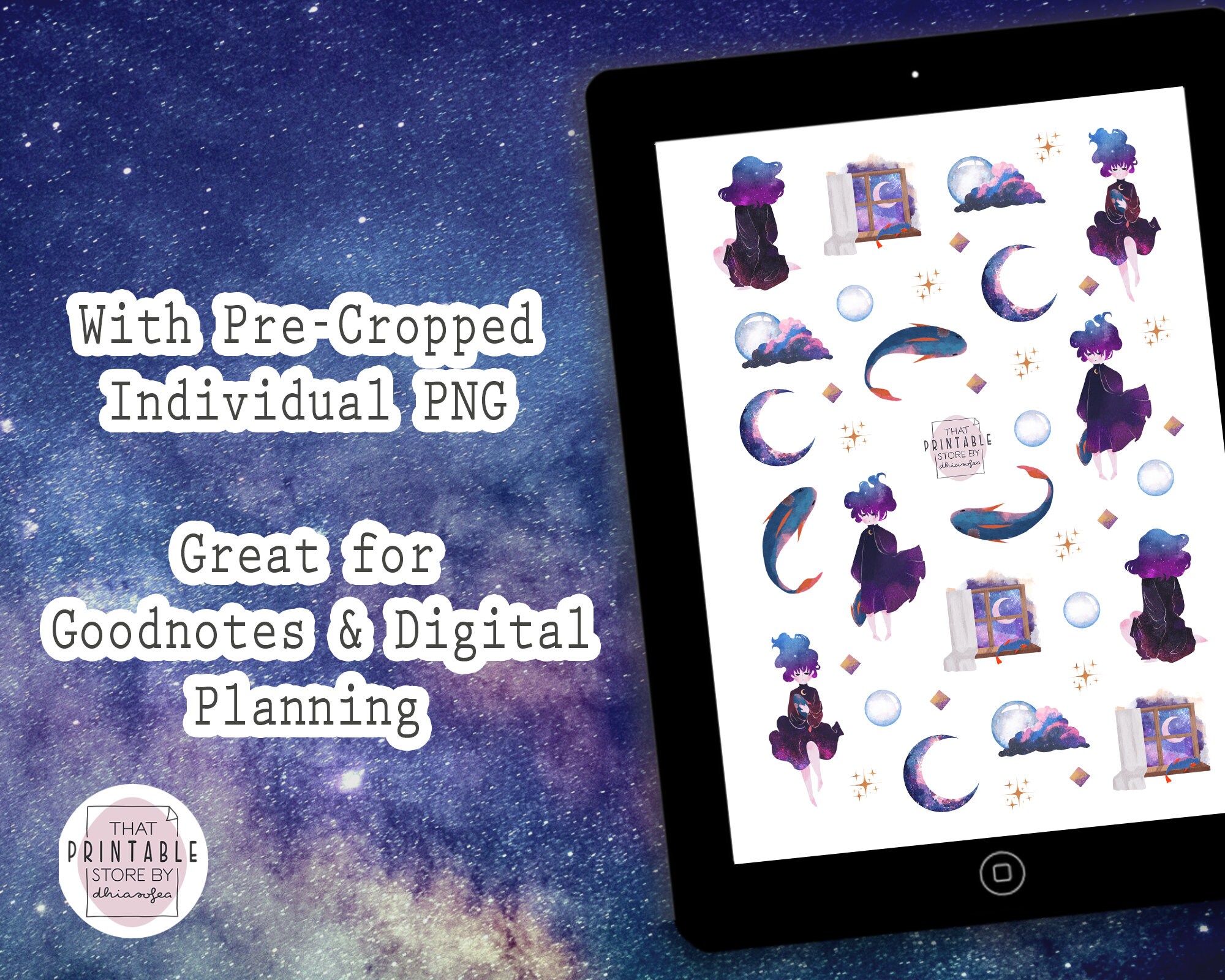 Printable Galaxy Sticker Theme Starry Night Sky Cool Space and ...