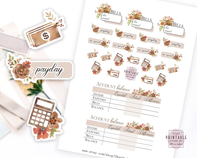 Printable Budget Stickers Kit Floral Scripts, Bills, and Savings ...