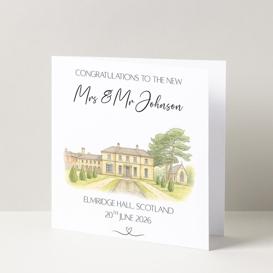 Personalised Wedding Venue Watercolour Card Elegant Congratulations ...