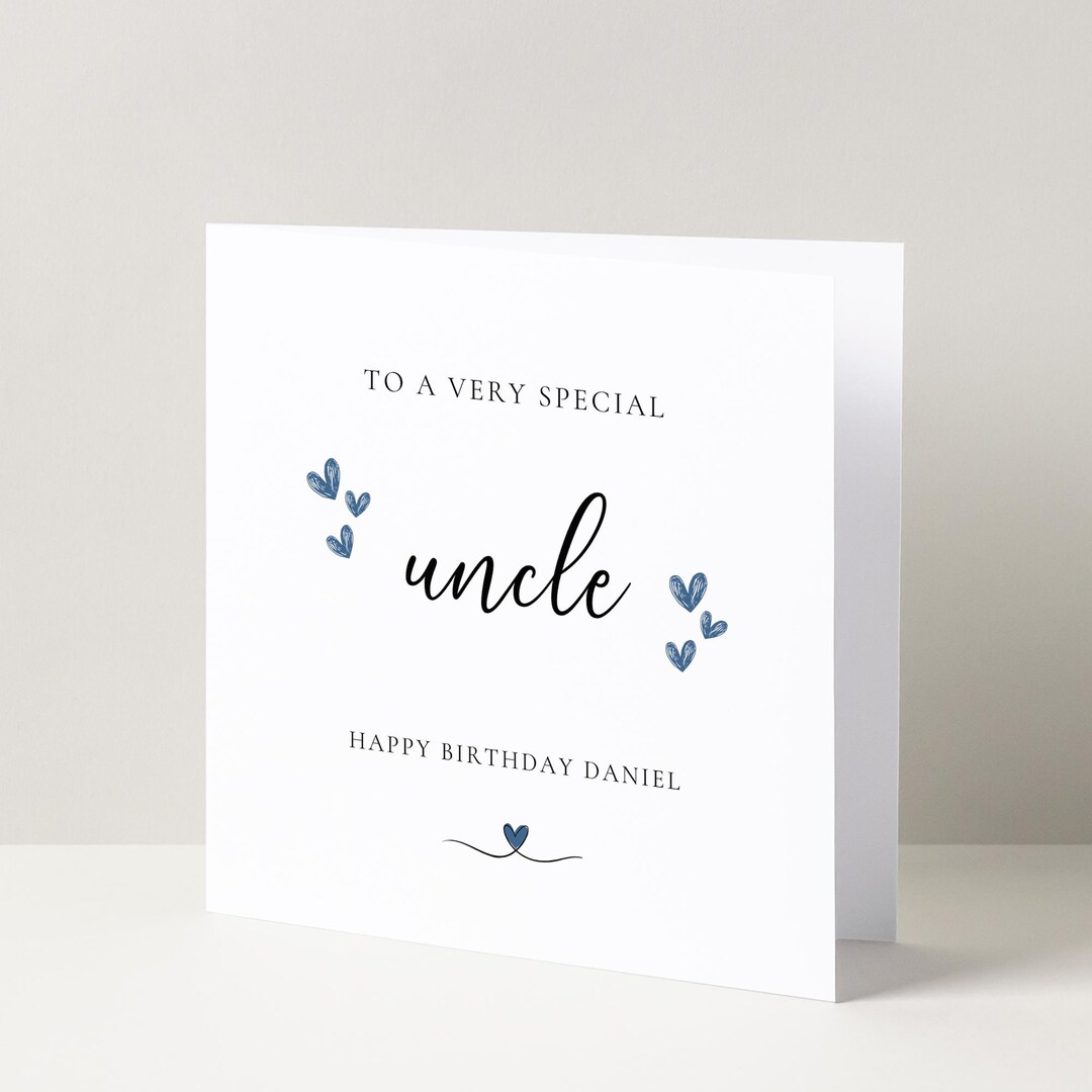 Personalized Birthday Card for Uncle - Elegant Watercolour Heart Design ...