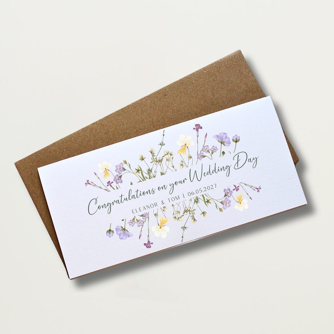 Personalized Wedding Day Money Wallet Card With Floral Design Custom ...