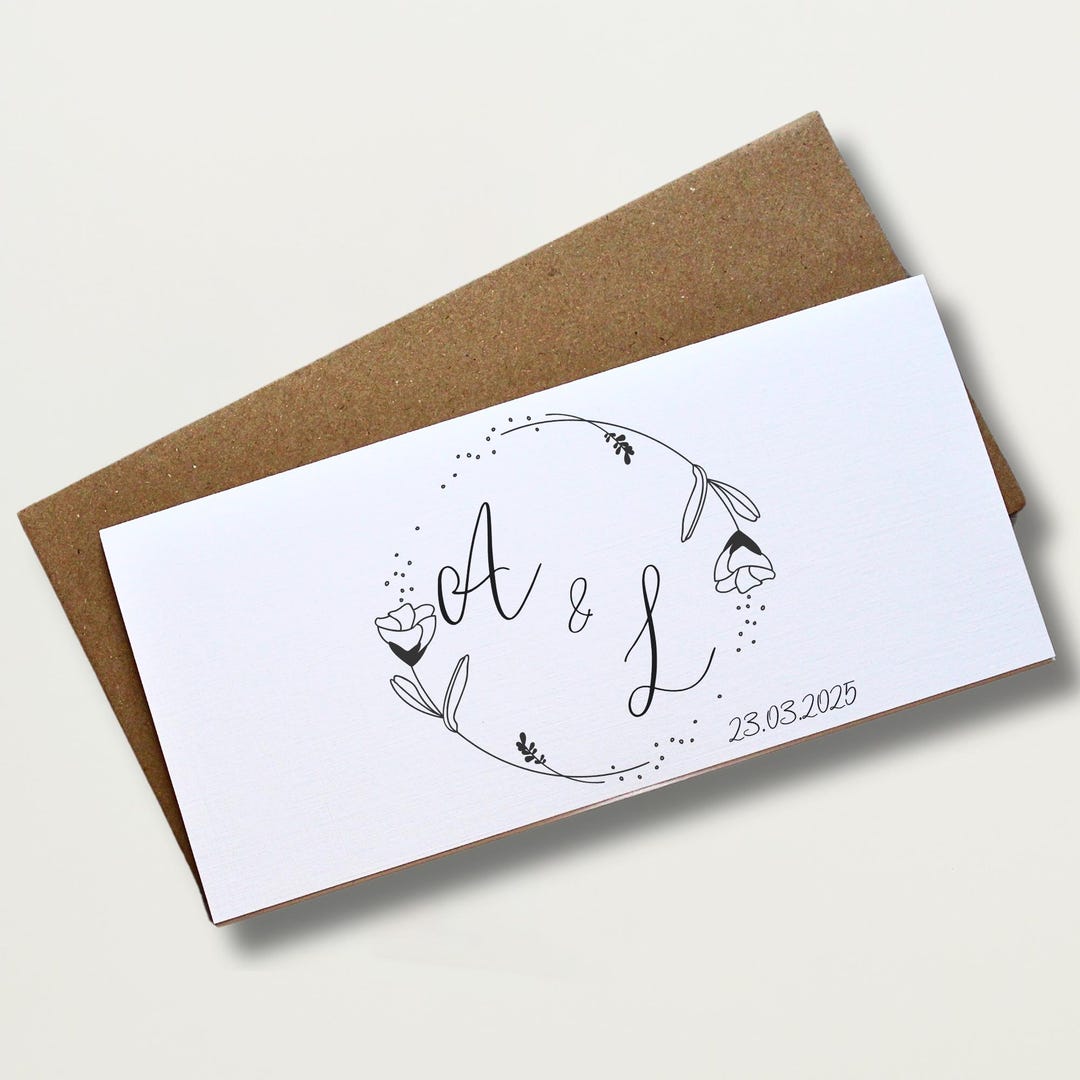 Wedding Day Money Wallet Personalised With Initials Elegant Cash Gift ...