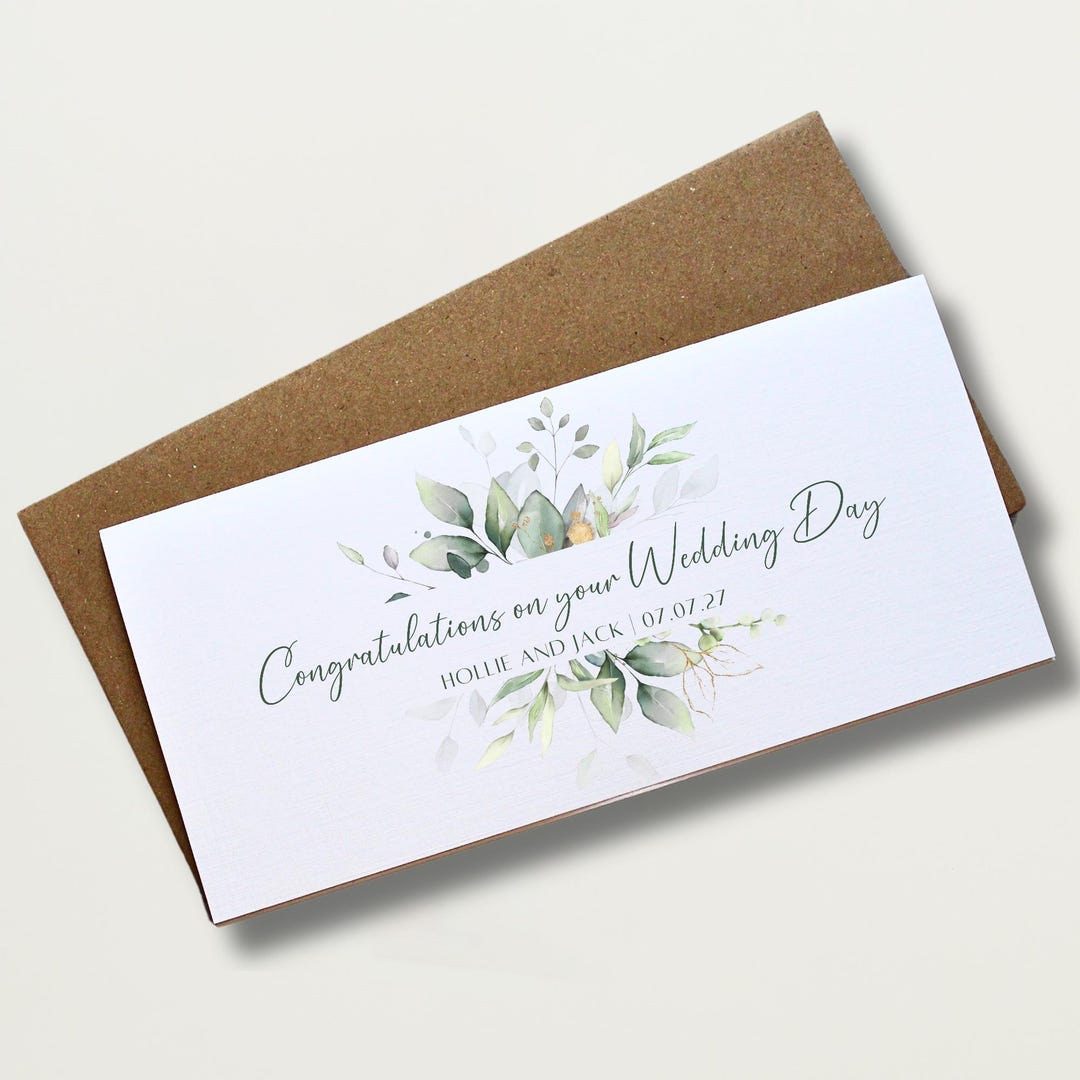 Eucalyptus Wedding Card - Money Wallet Card Personalised Cash Wedding ...