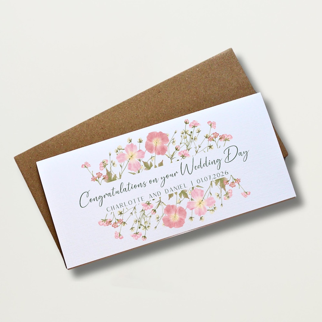 Personalised on Your Wedding Day Money Wallet Card | Floral Cash ...