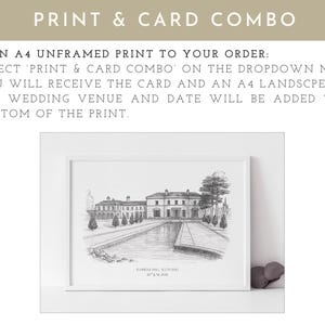 Personalised Wedding Venue Sketch Card Elegant Congratulations Keepsake ...