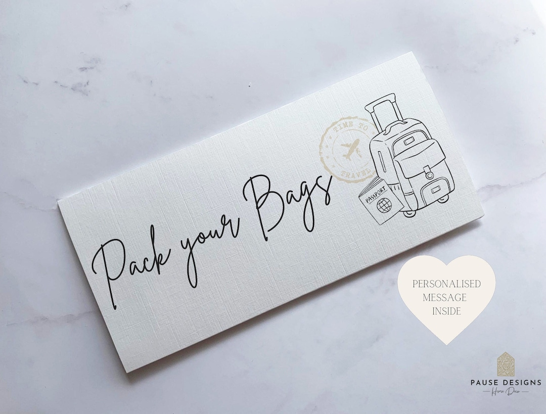 Pack Your Bags Travel Money Wallet Card | Ticket or Cash Envelope ...