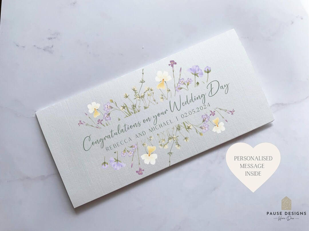 Personalised on Your Wedding Day Money Wallet Card Floral Cash Envelope ...