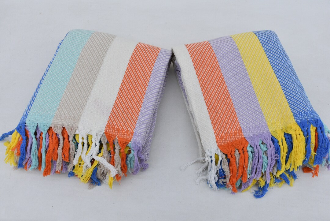 Rainbow Turkish Blanket, Cotton Blanket, Sofa Cover, Turkish Bedspread ...
