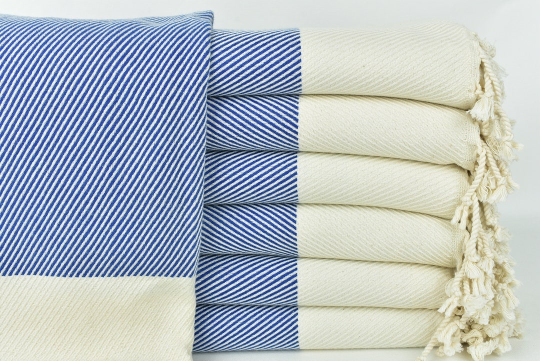 Personalized Gift Box Towel, Turkish Towel, Sax Blue Towel, Striped ...