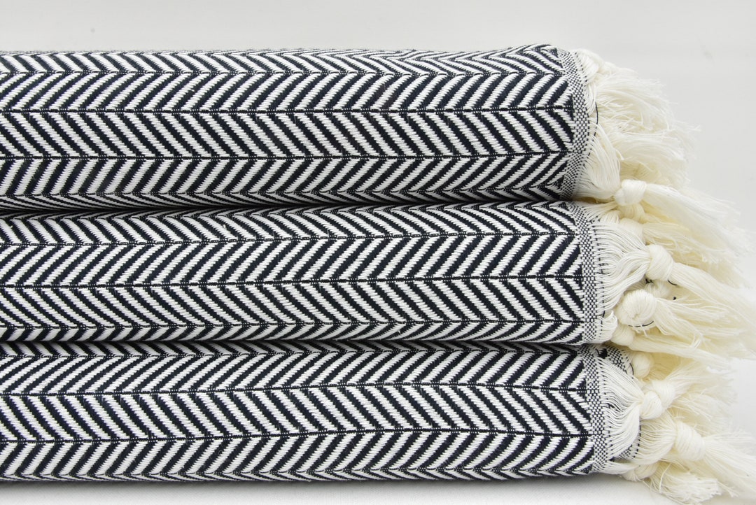 Dark Navy Blue Blanket Turkey Blanket Turkish Towel Herringbone Blanket ...