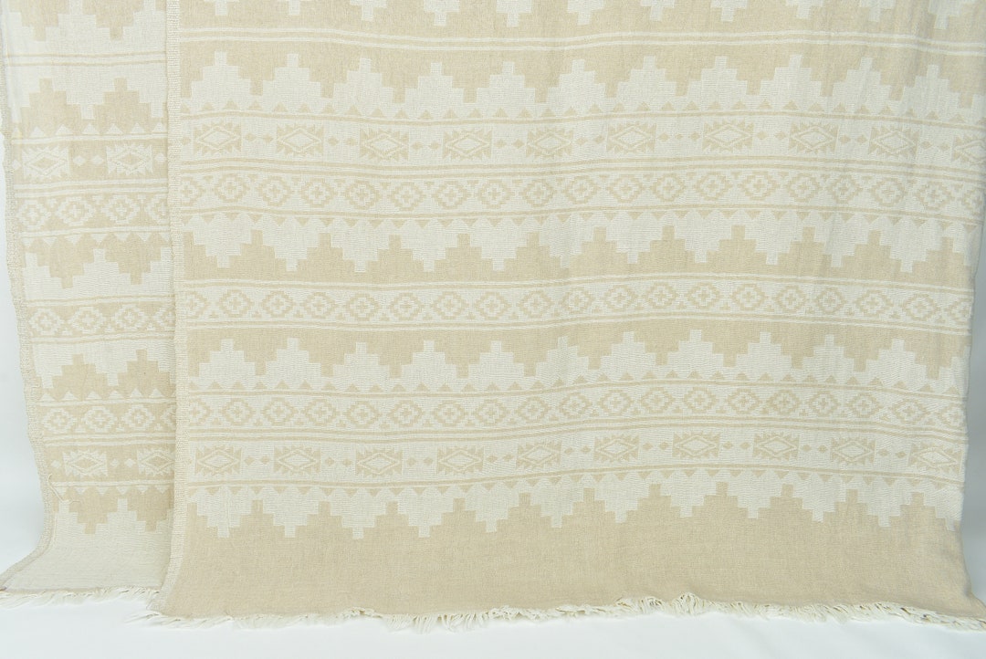 Bedcover, Turkish Bedspread, Beige Blanket, Kilim Blanket, 79x91 Inches ...