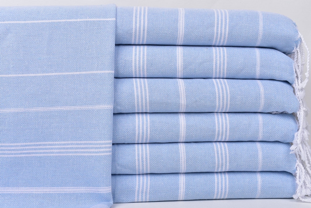 Turkish Tea Towels, Face Towel, Baby Blue Peshkir, Striped Towel, 18x38 ...
