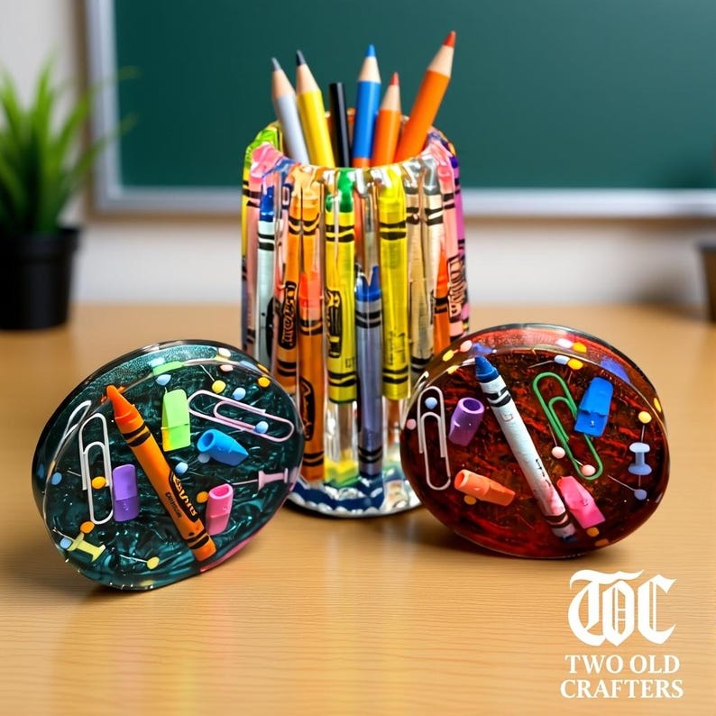 Crayon Resin Vase Pencil Holder and Teacher Coasters Colorful Desk ...