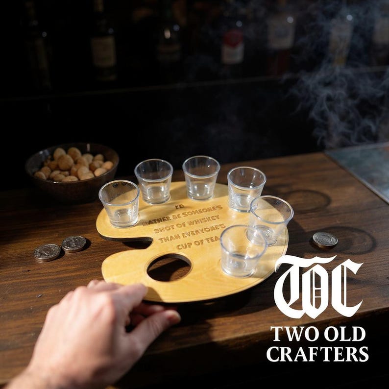 Whiskey Flight Board With 6 Shot Glasses Laser Engraved Rustic Bar Gift ...