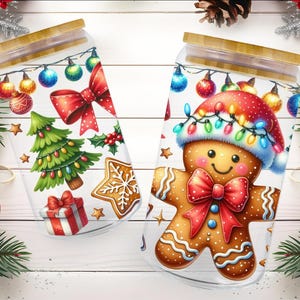 Christmas Gingerbread Cookie 16 Oz Libbey Frosted Glass Can Wrap ...