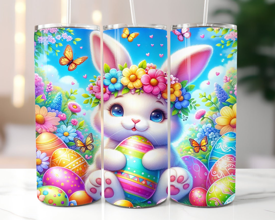 Easter Bunny Tumbler Wrap, Spring Floral Eggs Designs, Happy Easter PNG ...