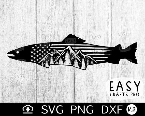Salmon Mountain Trees SVG /trout Svg /forest Svg/hunting | Etsy