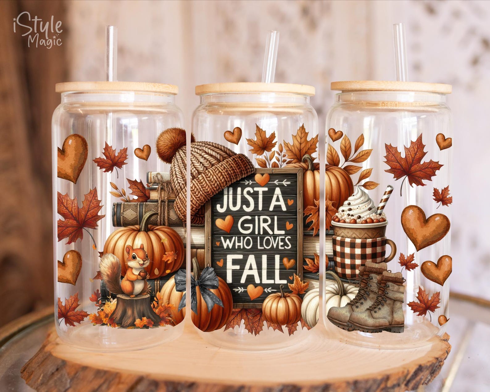 Just a Girl Who Loves Fall 16 Oz Libbey Glass Can Wrap, Fall Vibes Wrap ...