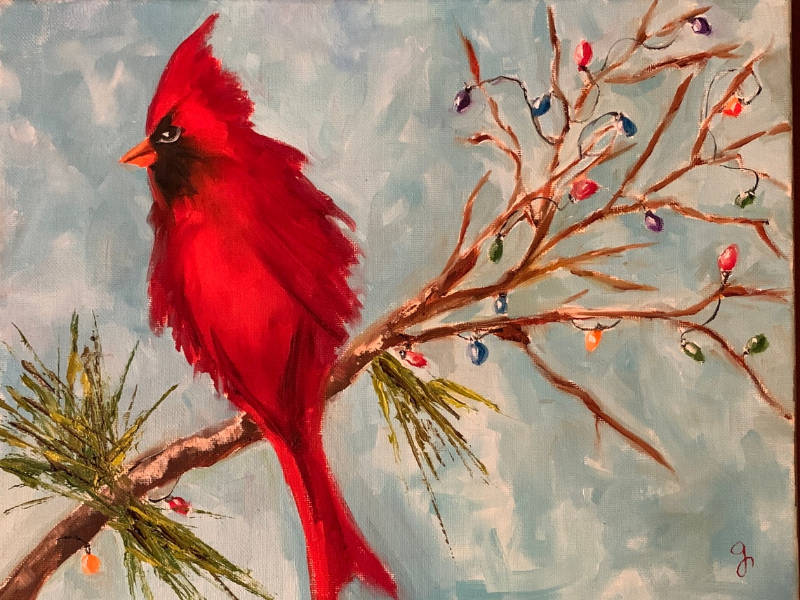 Red Bird Christmas Art Cardinal Christmas Bird 11x14 Art - Etsy Ireland