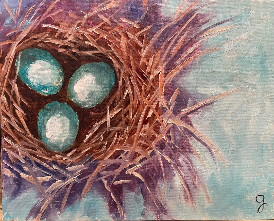 Bird Egg Painting, Birds Nest, Eggs, Spring Art, 8x10, Wall Hanging ...