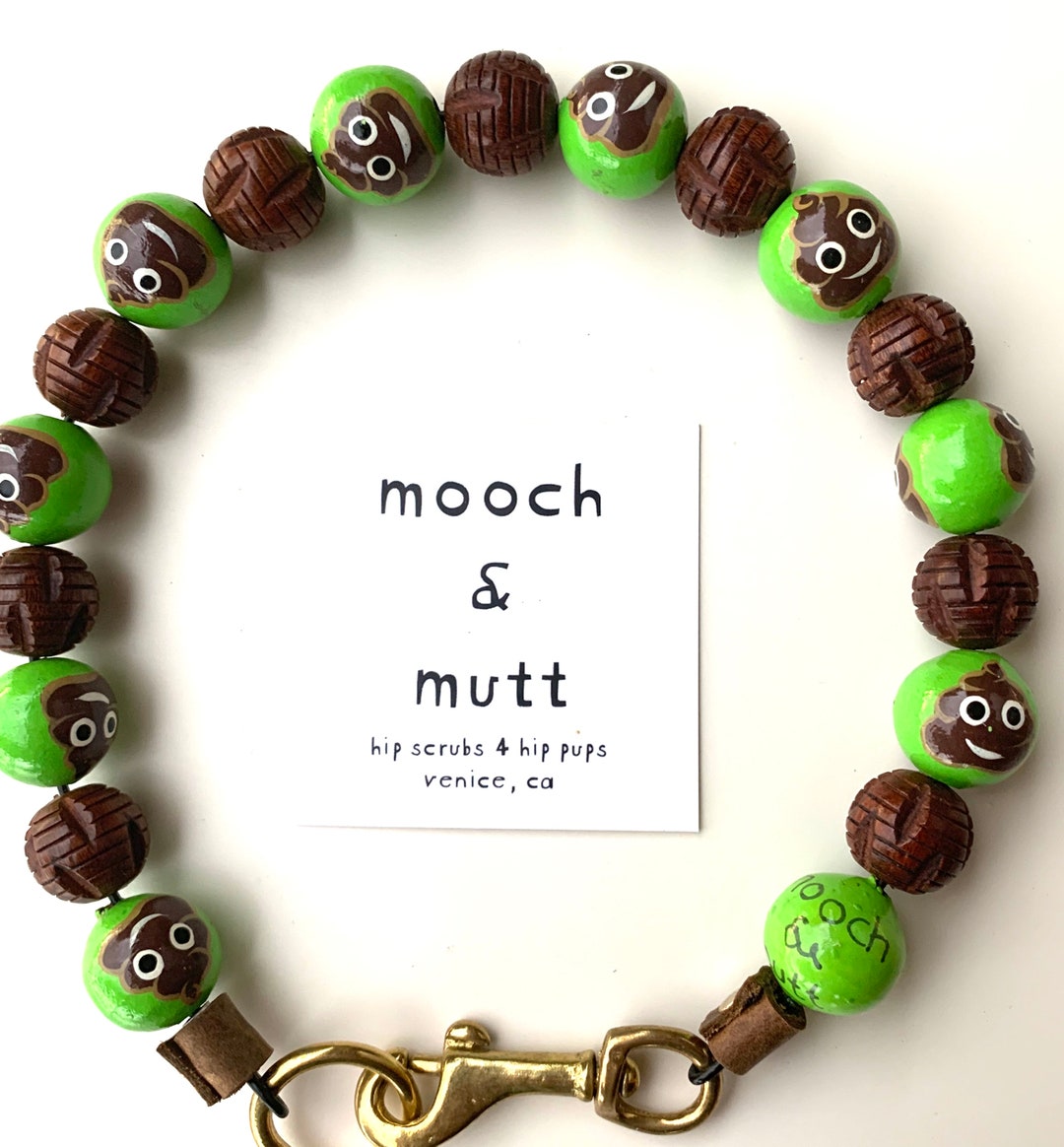 Poop Emoji Carved Bead Dog Collar, Handmade Wood Bead Collar, Hand ...