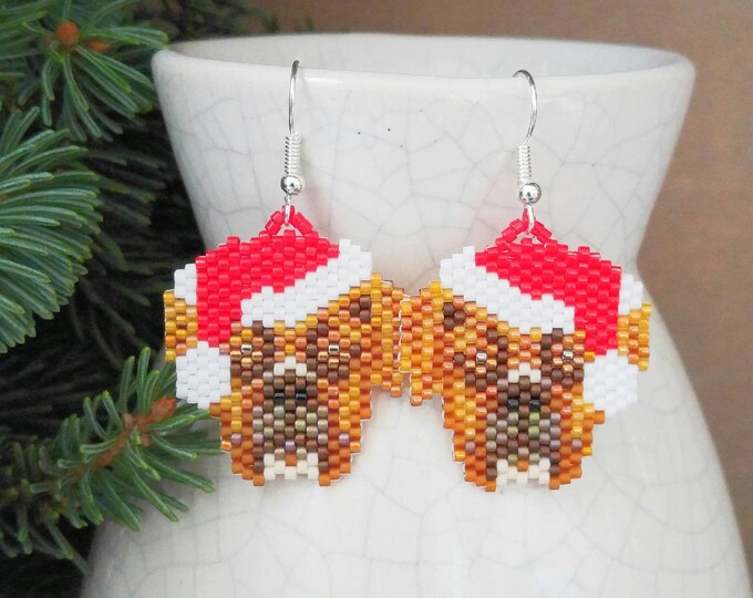 Dog Earrings, Beaded Boxer Dog Earrings, Dog Christmas Earrings, Boxer ...