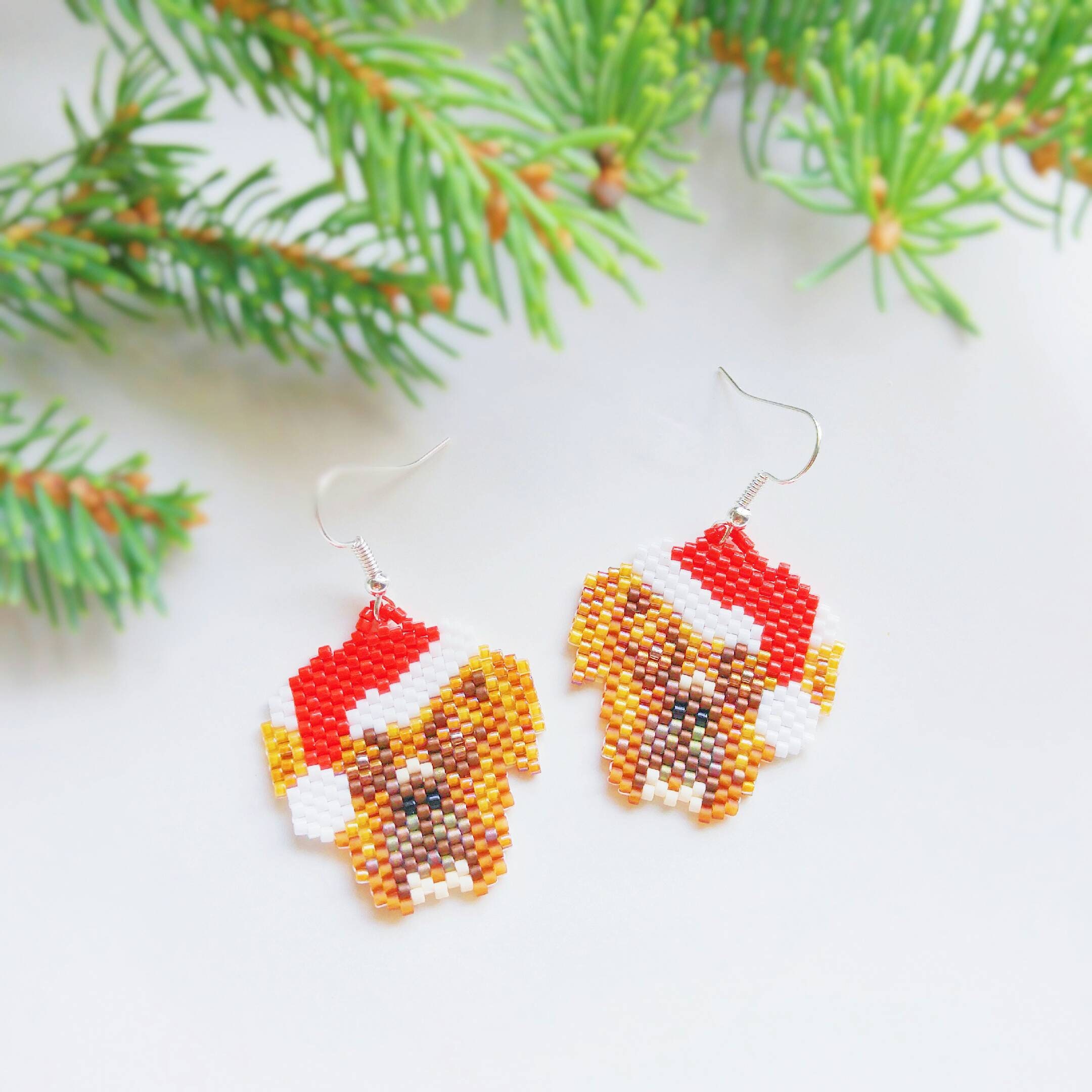 Dog Earrings, Beaded Boxer Dog Earrings, Dog Christmas Earrings, Boxer ...