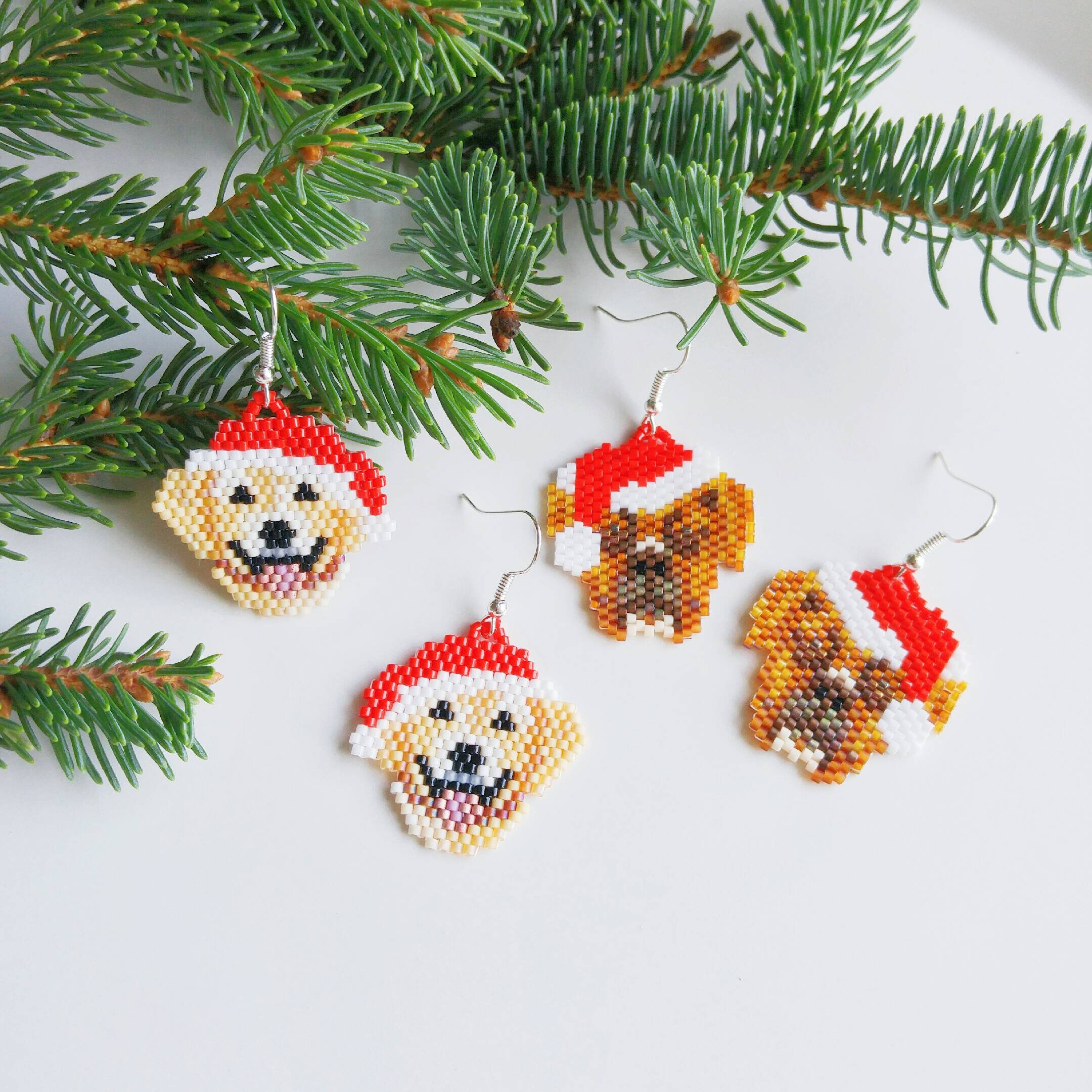 Dog Earrings, Beaded Boxer Dog Earrings, Dog Christmas Earrings, Boxer ...