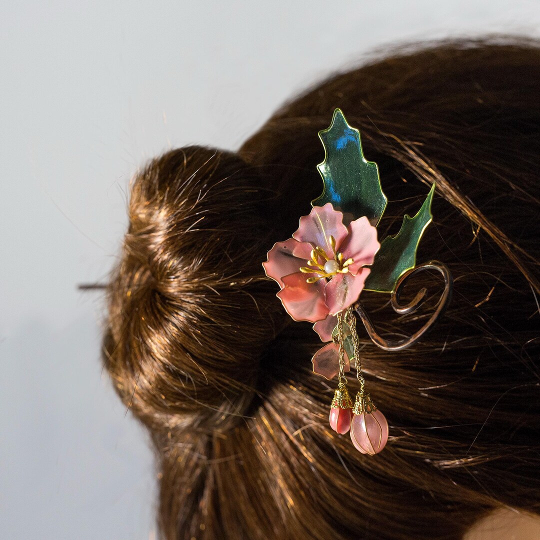 Copper Dangle Hair Stick Translucent Sakura Flowers Dangle Resin ...