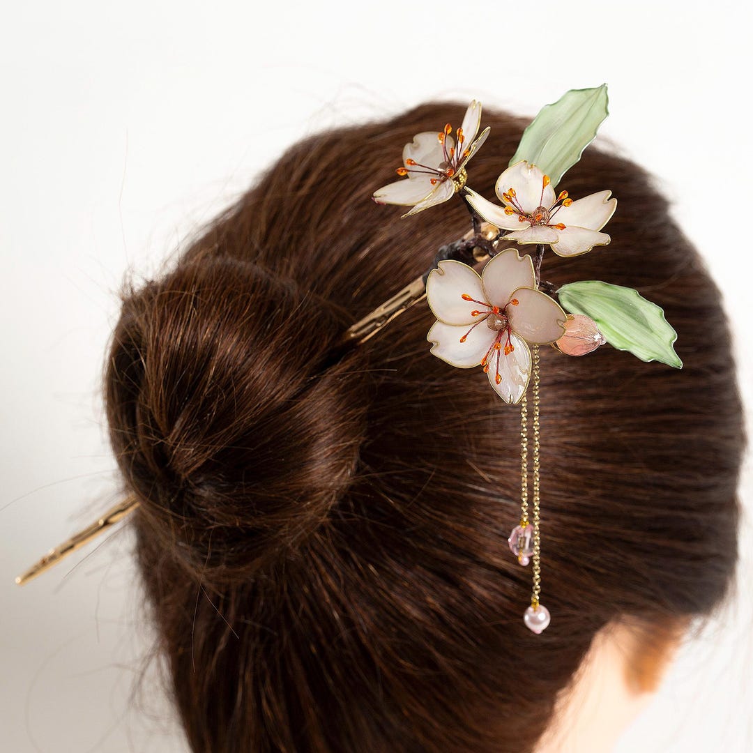 Dangle Hair Stick Translucent Sakura Flowers Dangle Resin Japanese ...